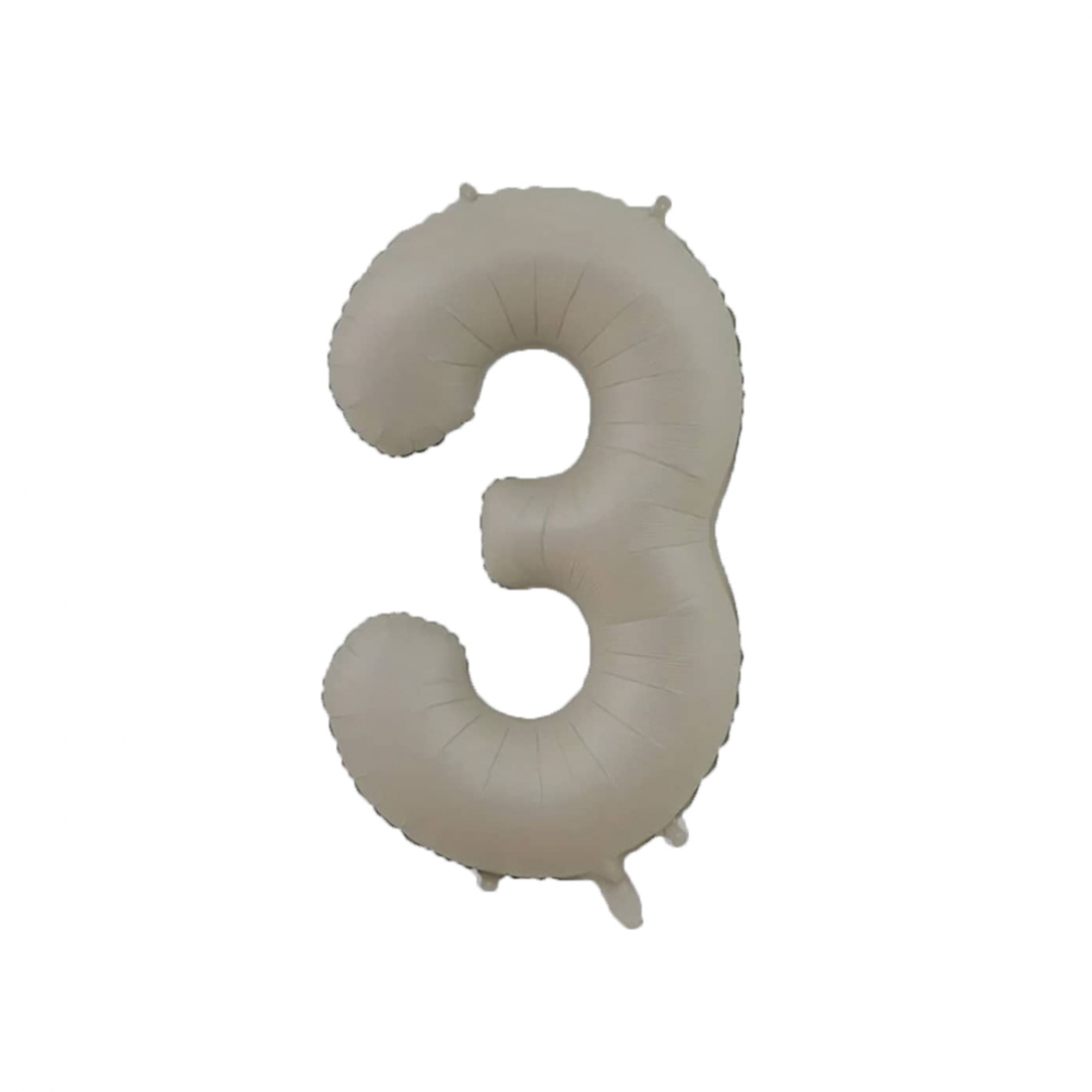 Globo metálico número tres color crema de 40" - Mercadito Hola America