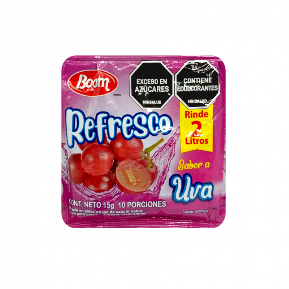 Refresco instantáneo sabor a uva Boom (15 g) - Mercadito Hola America