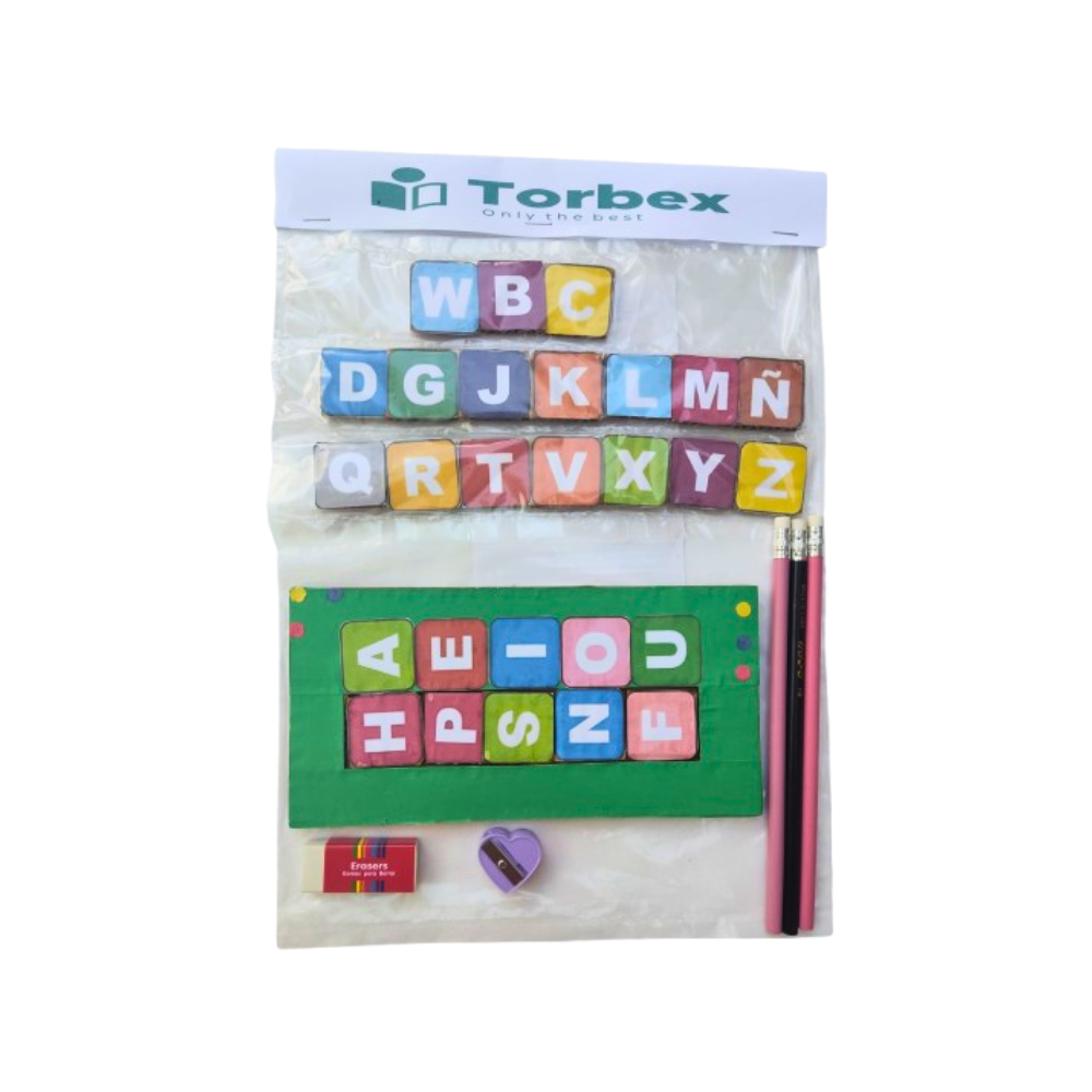 Estuche de manualidades letras en acción Torbex + sacapuntas + lápices ...