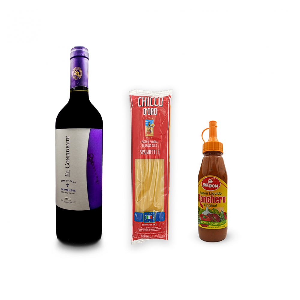Combo Variado 22. Vino + Spaghetti + Sazón Líquido - Mercadito Hola America