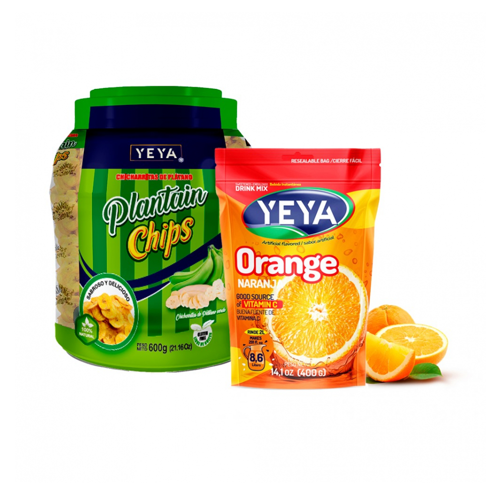 Chicharritas de plátano + Refresco sabor a naranja - Mercadito Hola America